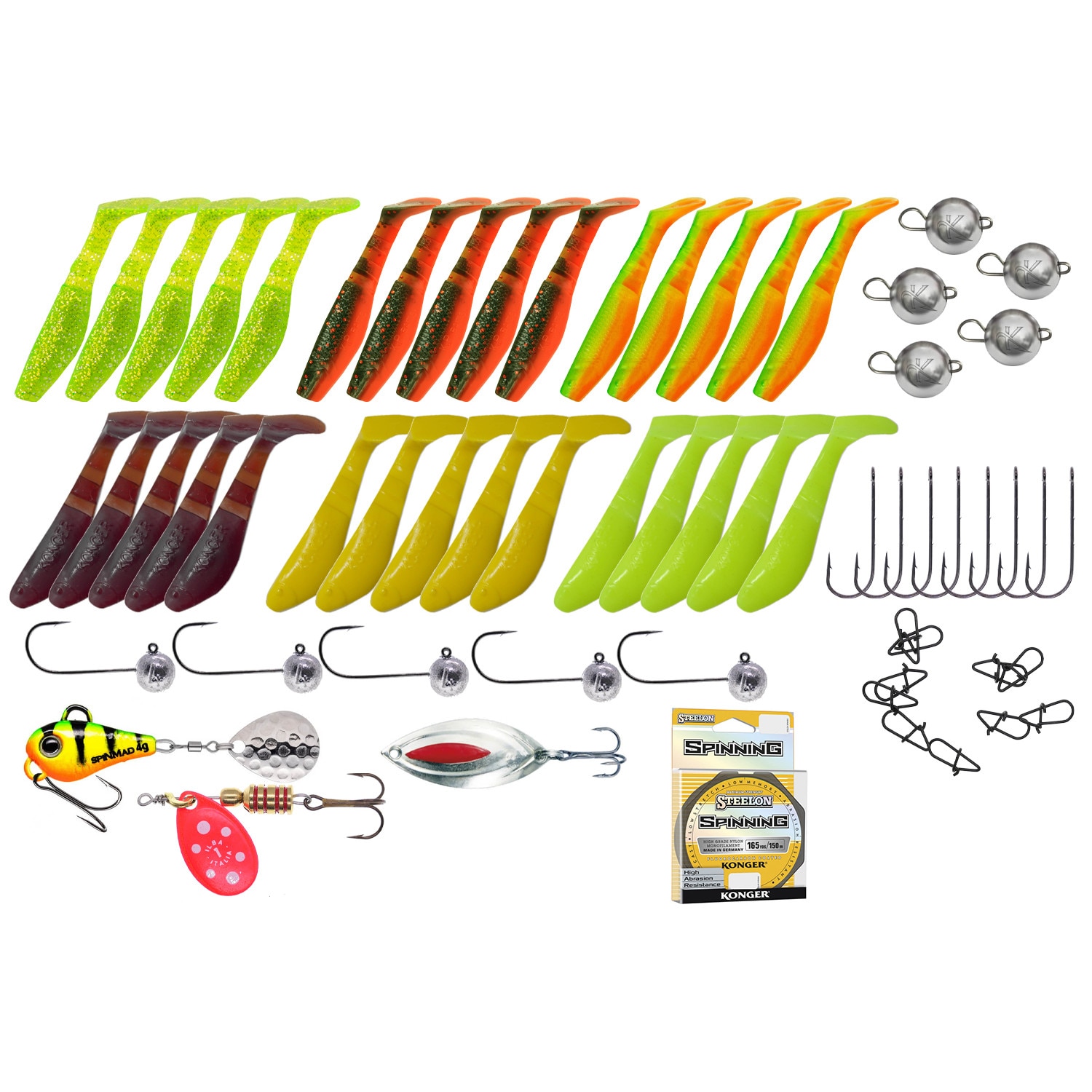 Set pentru pescuitul la biban Mix5 format din 63 piese: 30 naluci ...