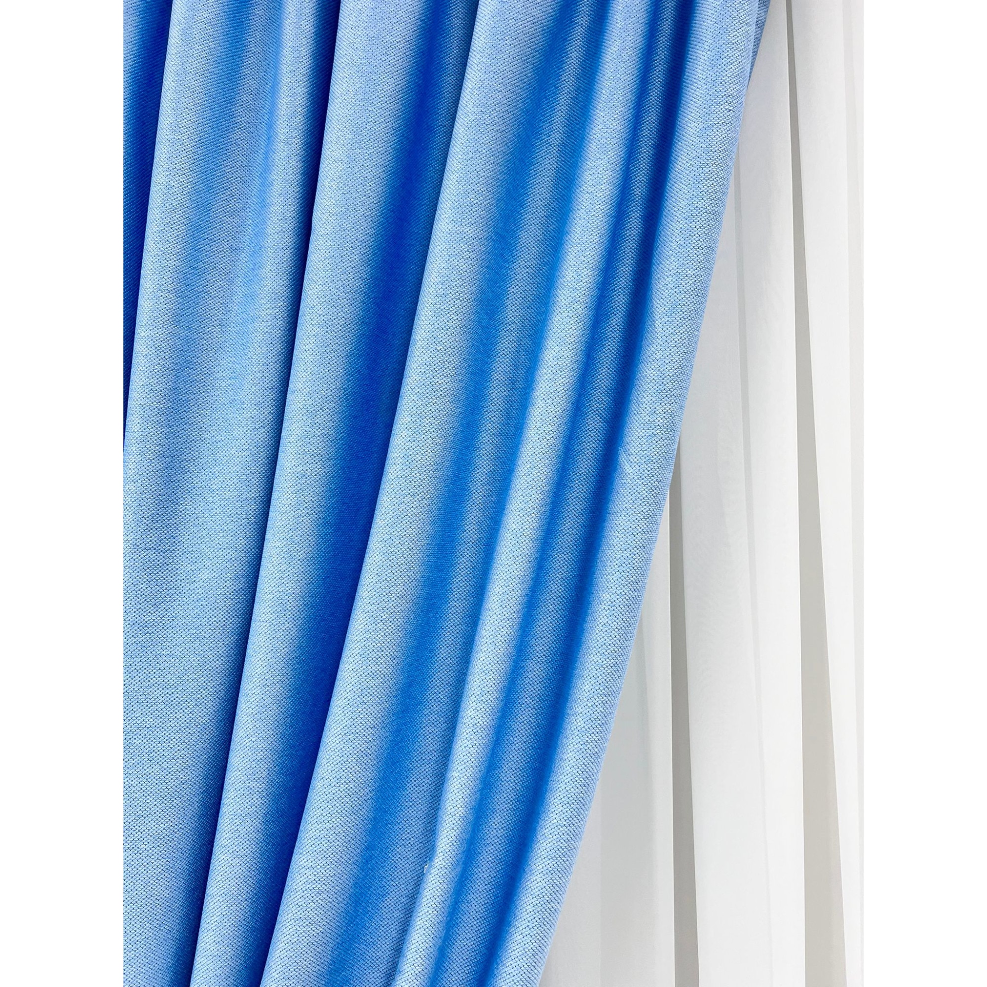 Set 2 draperii blackout pe textura de in, bleu, lucrate pe rejansa lata ...