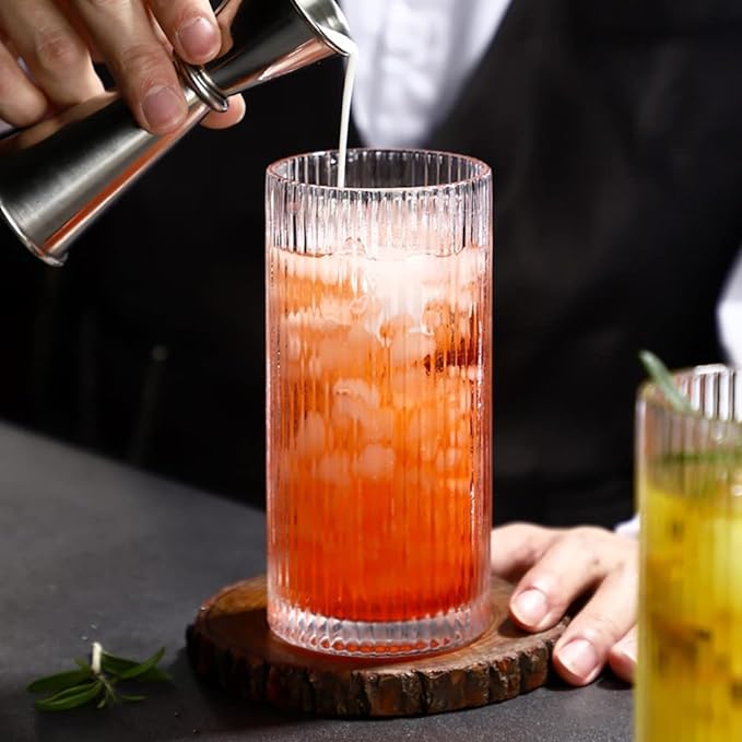 Set de 4 pahare de cocktail, ALINK, cu 4 paie din sticla si ustensile ...