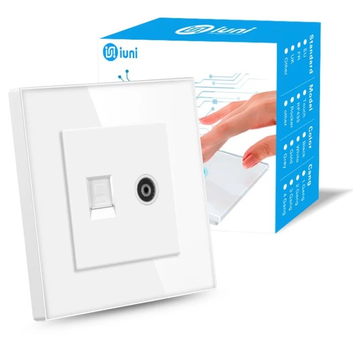 Priza TV + Internet RJ45, Cat6, Rama sticla securizata, iUni TDS - eMAG.ro
