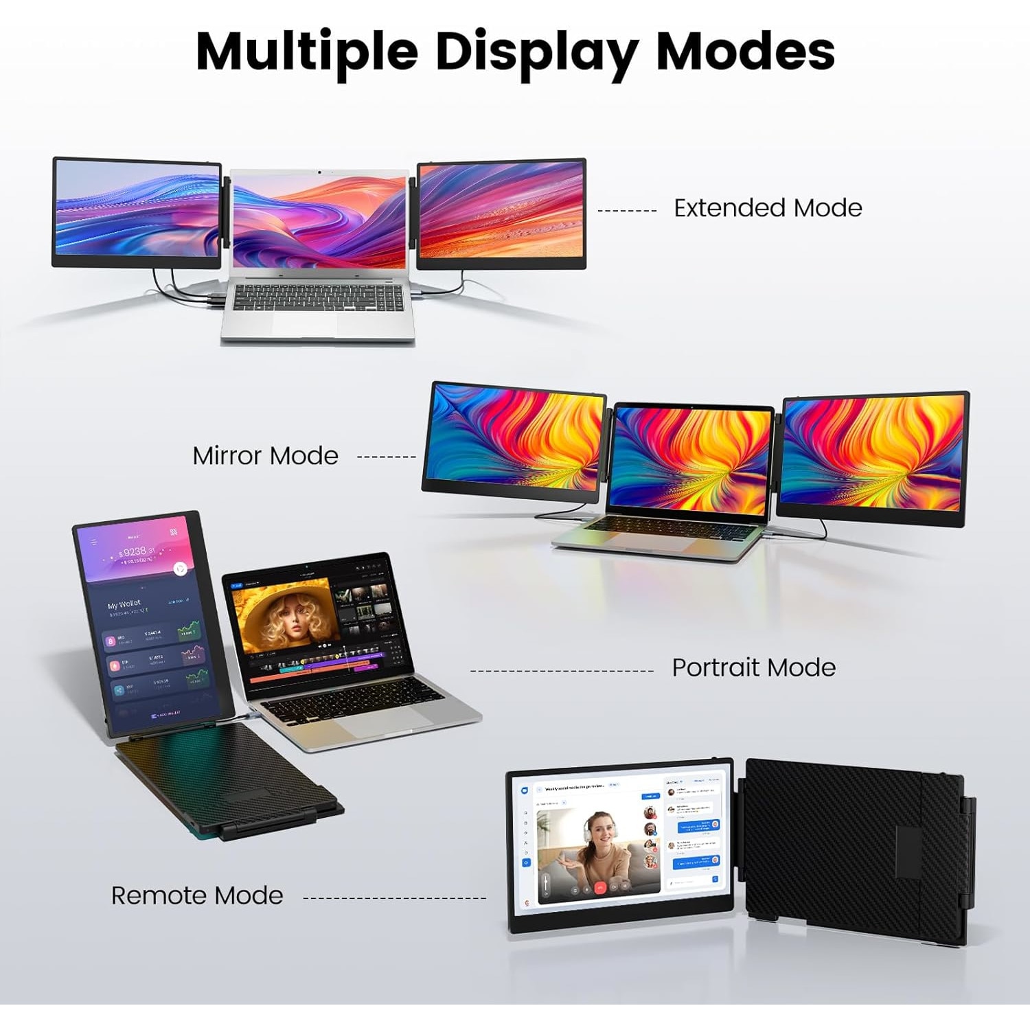 Monitor portabil pentru laptop, 14.1 inch, FullHD, Tri-Screen, 16:9 ...