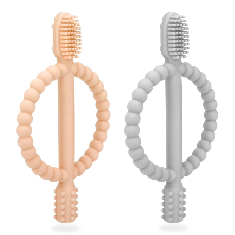 Set 2 jucarii dentitie, Silicon, 0-12luni, Gri/Roz - eMAG.ro