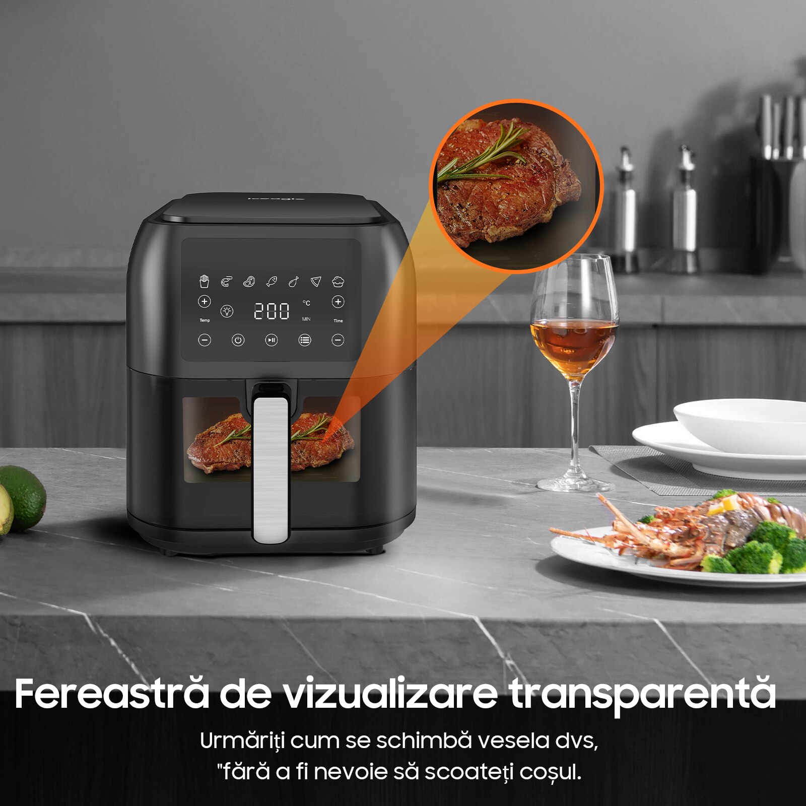 Фритюрник с горещ въздух 8008, iceagle, 8.5L XXL Airfryer, 7 програми ...