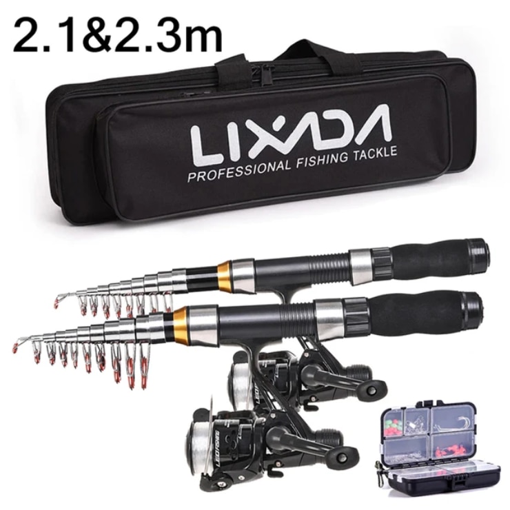 Set 2 lansete telescopice pentru pescuit, Fibra de sticla/ABS/Inox, 2.1 ...