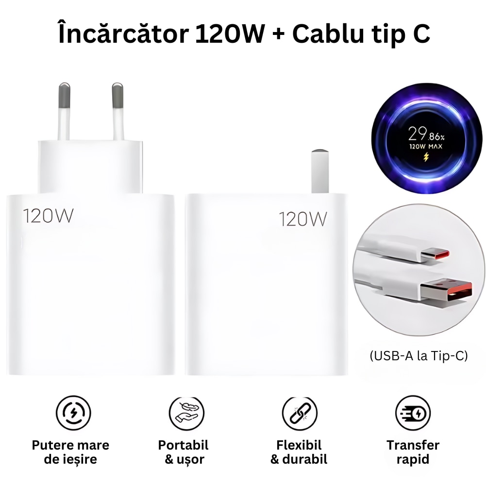 Incarcator TurboCharge 120W, PRESTIGE CHARGE®, pentru Xiaomi, RedMi ...