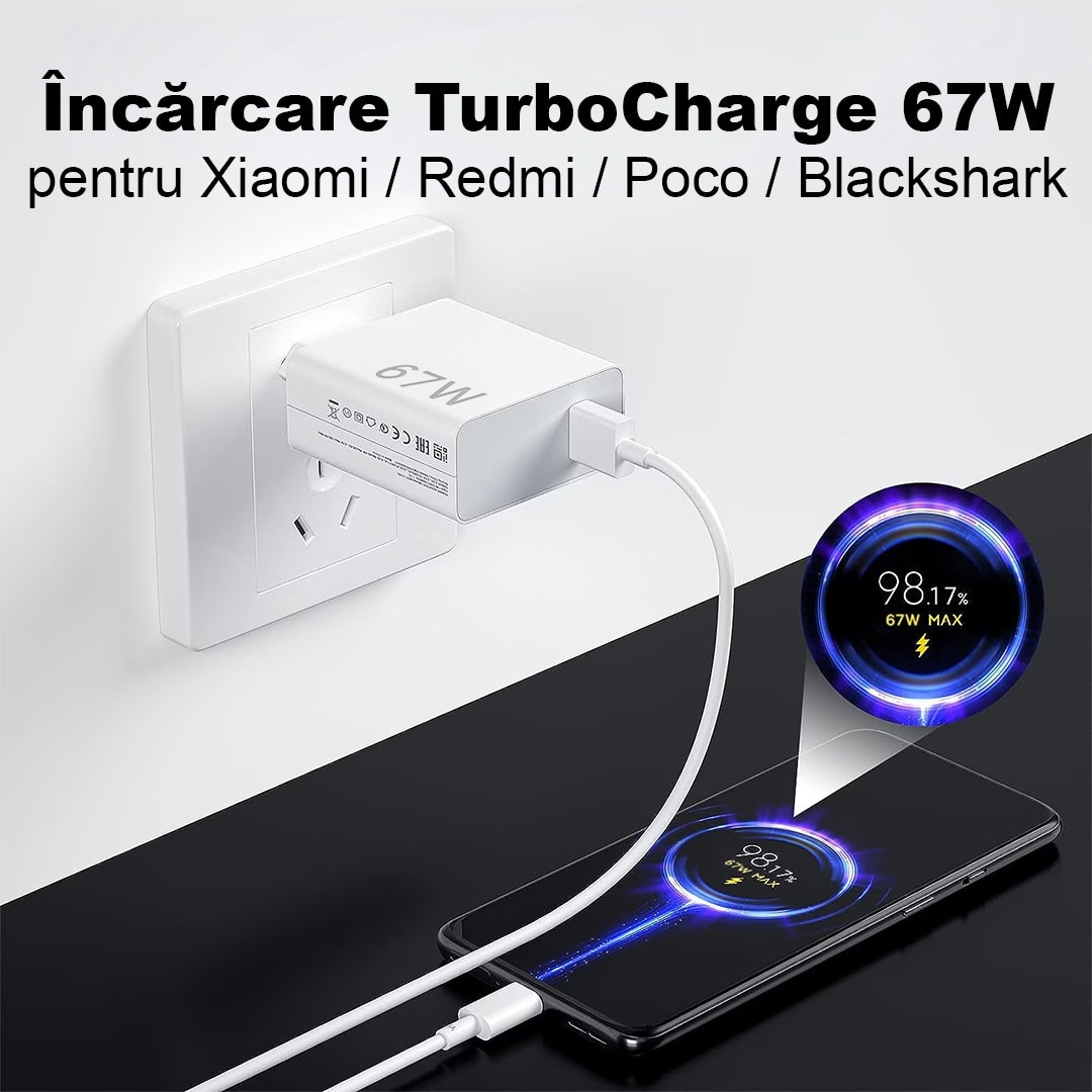 Incarcator TurboCharge 67W, AHA PRINT®, pentru Xiaomi, RedMi, inclus ...
