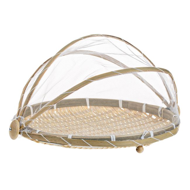 Cos de bambus pentru protectie alimente, cu capac pliabil, din plasa ...