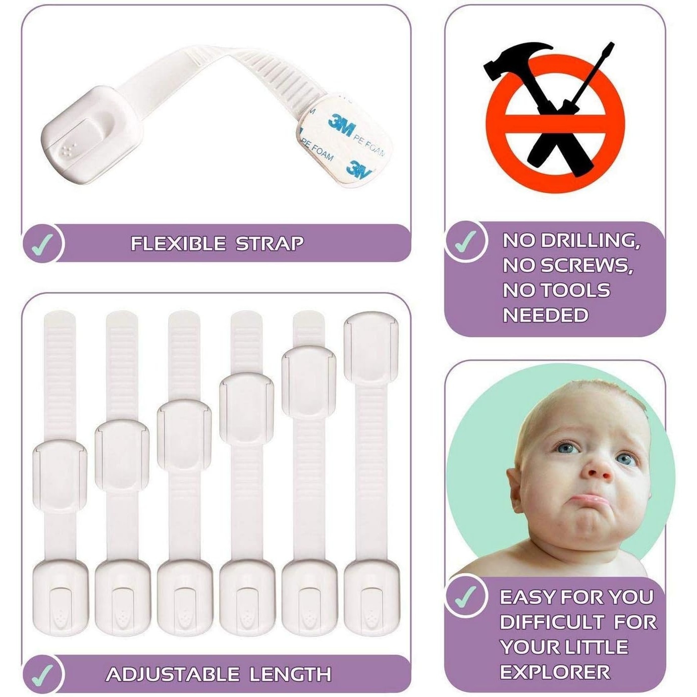 Set 6 sigurante universale usi pentru copii, blocator sertare, usa cuptor, frigider, cu adeziv ...