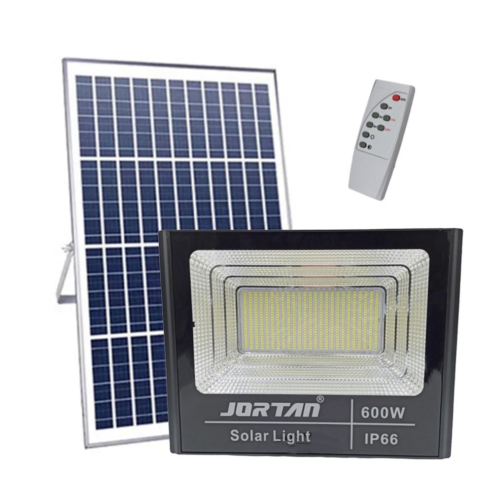 Proiector solar LED, 600W, lumina rece alba 6500K, telecomanda, IP66 ...