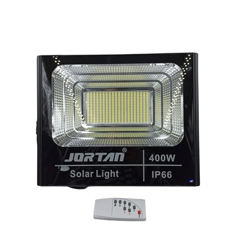 Proiector solar LED, 400W, lumina rece alba 6500K, telecomanda, IP66 ...