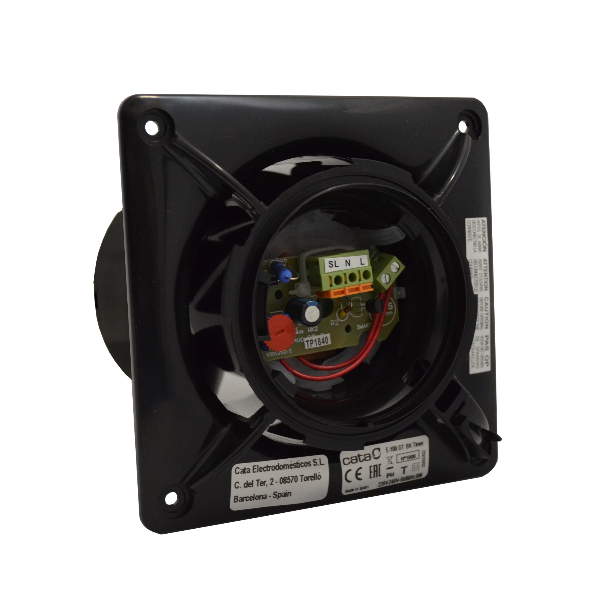 Ventilator aerisire, E-120 GT BK, CATA, capac frontal sticla, detasabil, timer, negru, afisaj ...