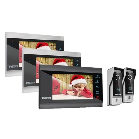 Interfon Video cu Control Acces, 3 Monitoare si 2 Sonerii ...