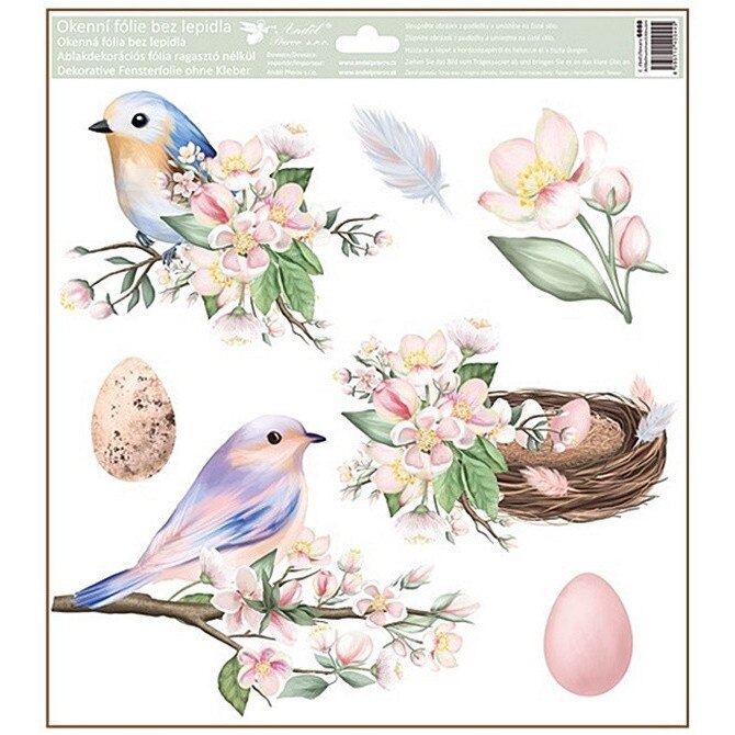 Sticker geam cu motive de primavara si Pasti - pasari si oua, 30 x 33.5 ...