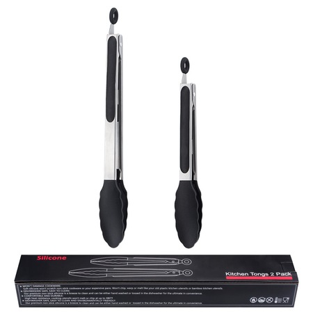 Set 2 clesti bucatarie, Inox/Silicon, Multifunctionali, Negru/Argintiu ...