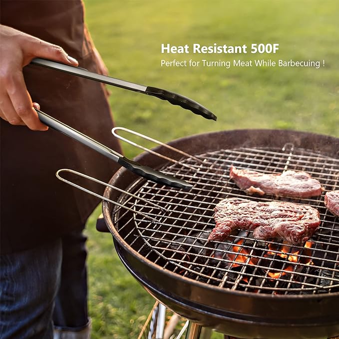 Set 2 clesti bucatarie, Inox/Silicon, Multifunctionali, Negru/Argintiu ...