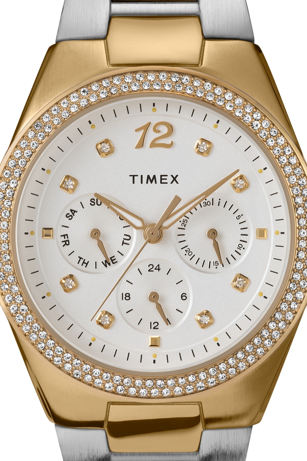 Timex, Ceas cu bratara din otel inoxidabil si functii multiple - 38 mm, Argintiu, Auriu - eMAG.ro