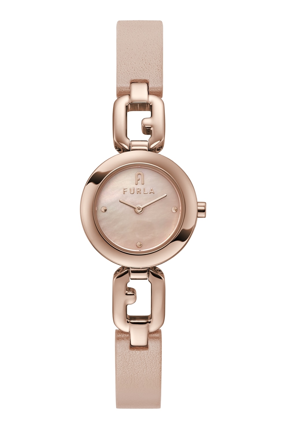 Furla, Ceas analog cu o curea de piele Arco Chain, Auriu rose - eMAG.ro
