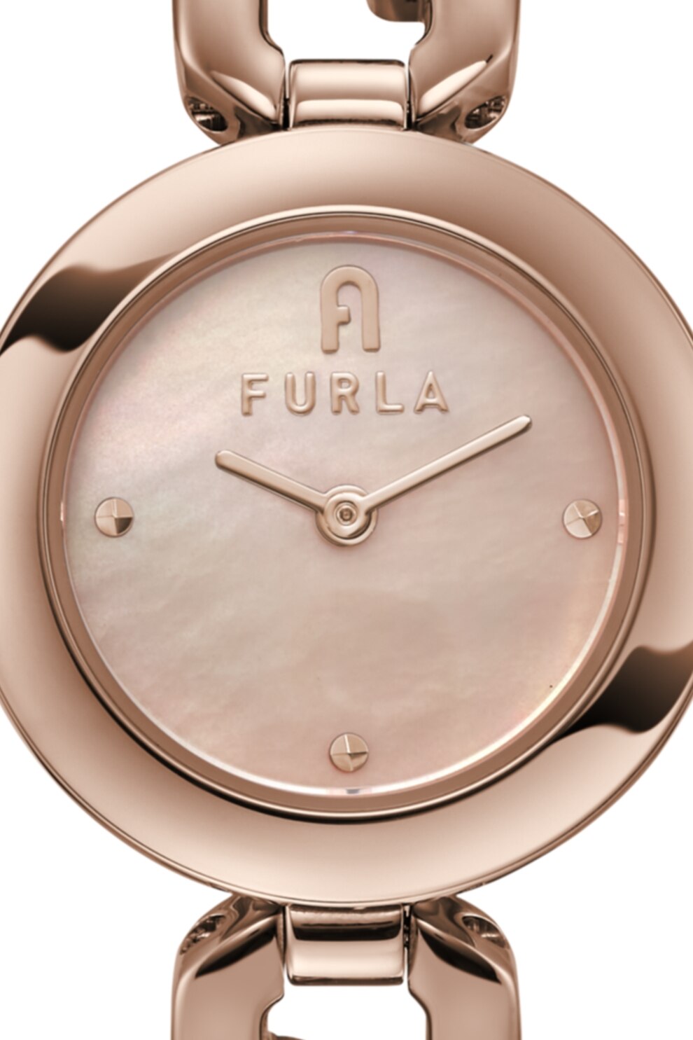 Furla, Ceas analog cu o curea de piele Arco Chain, Auriu rose - eMAG.ro
