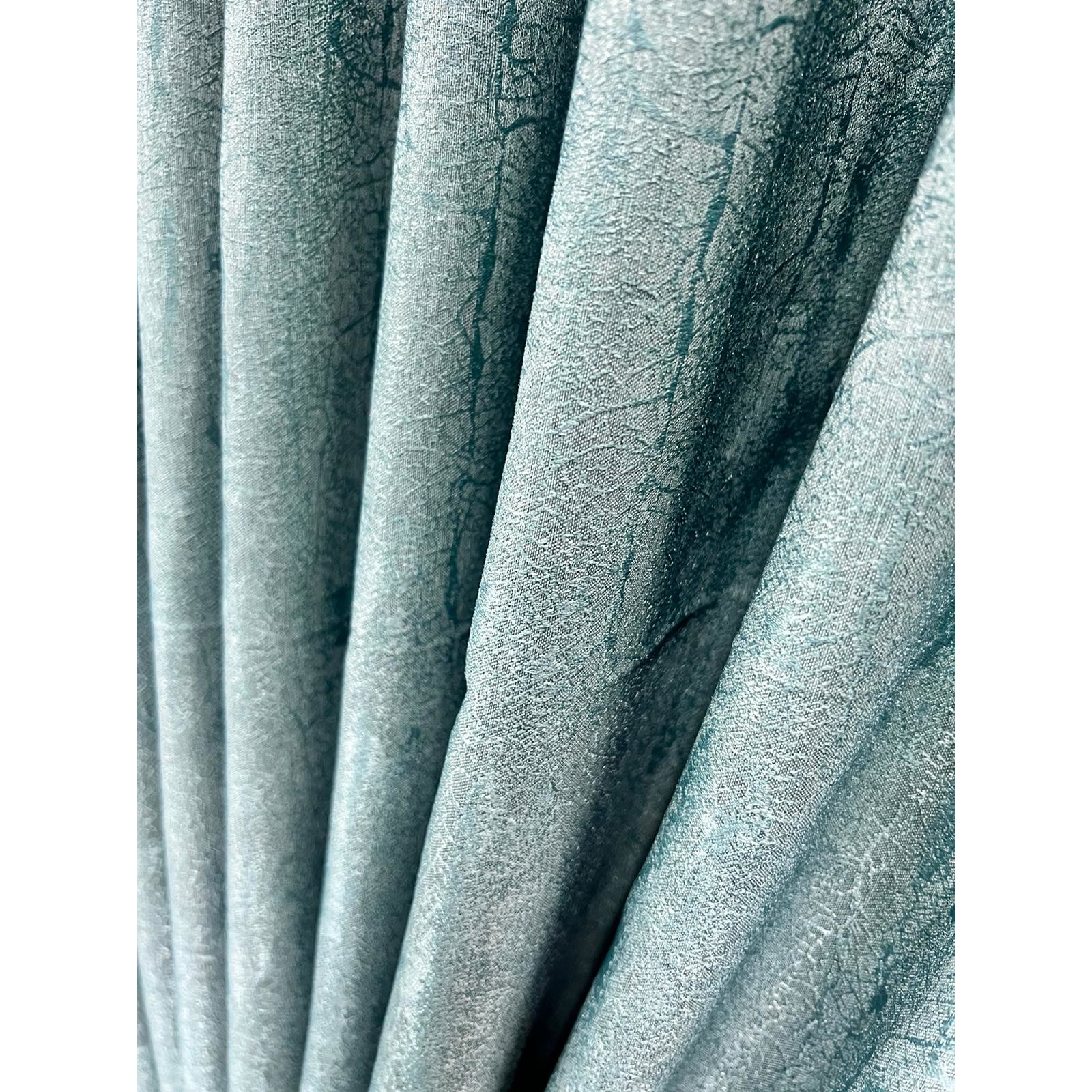 Set 2 draperii Gravel, turcoaz, lucrate pe rejansa lata de 10 cm ...