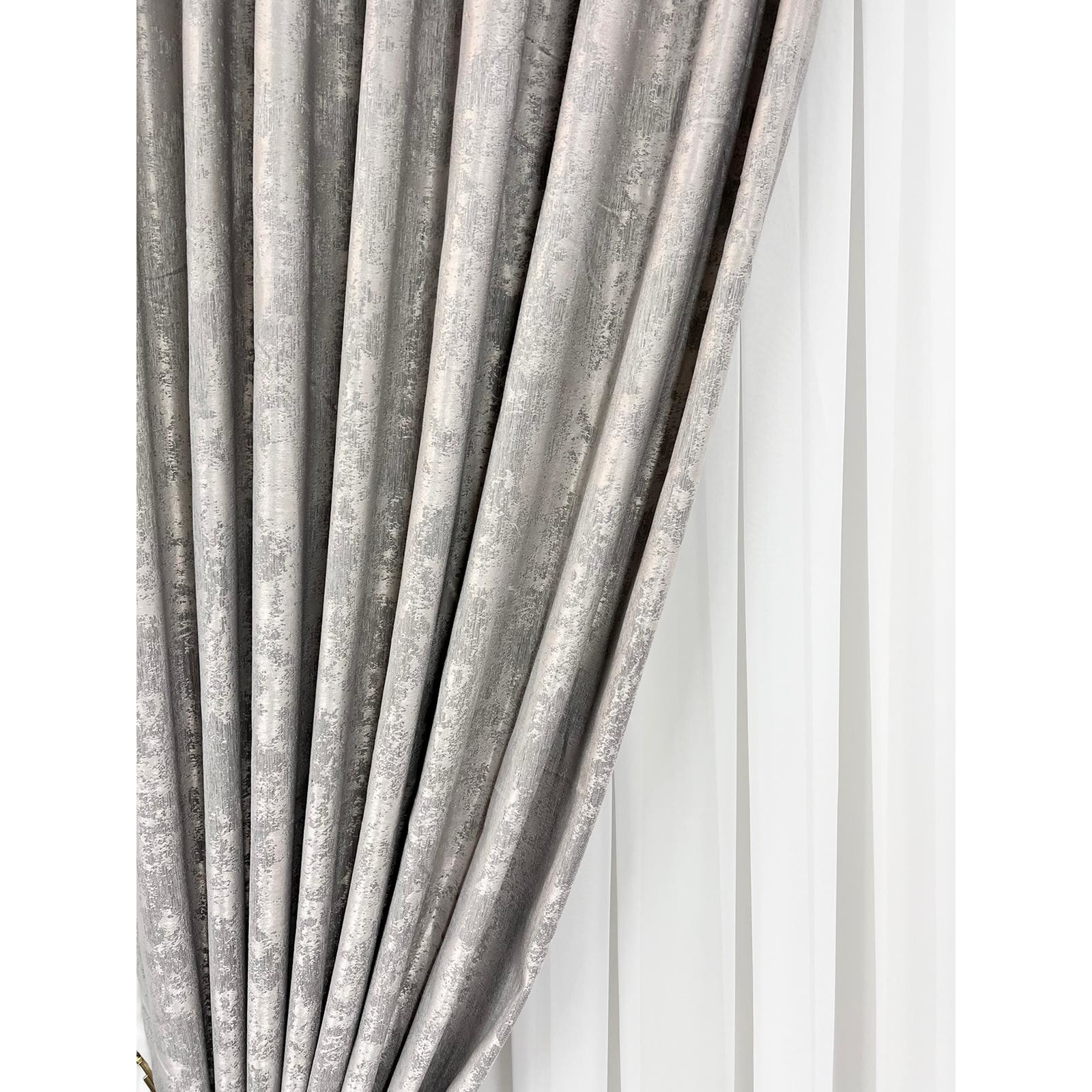 Set 2 draperii Venti, gri, lucrate pe rejansa lata de 10 cm, 2x300x270 ...