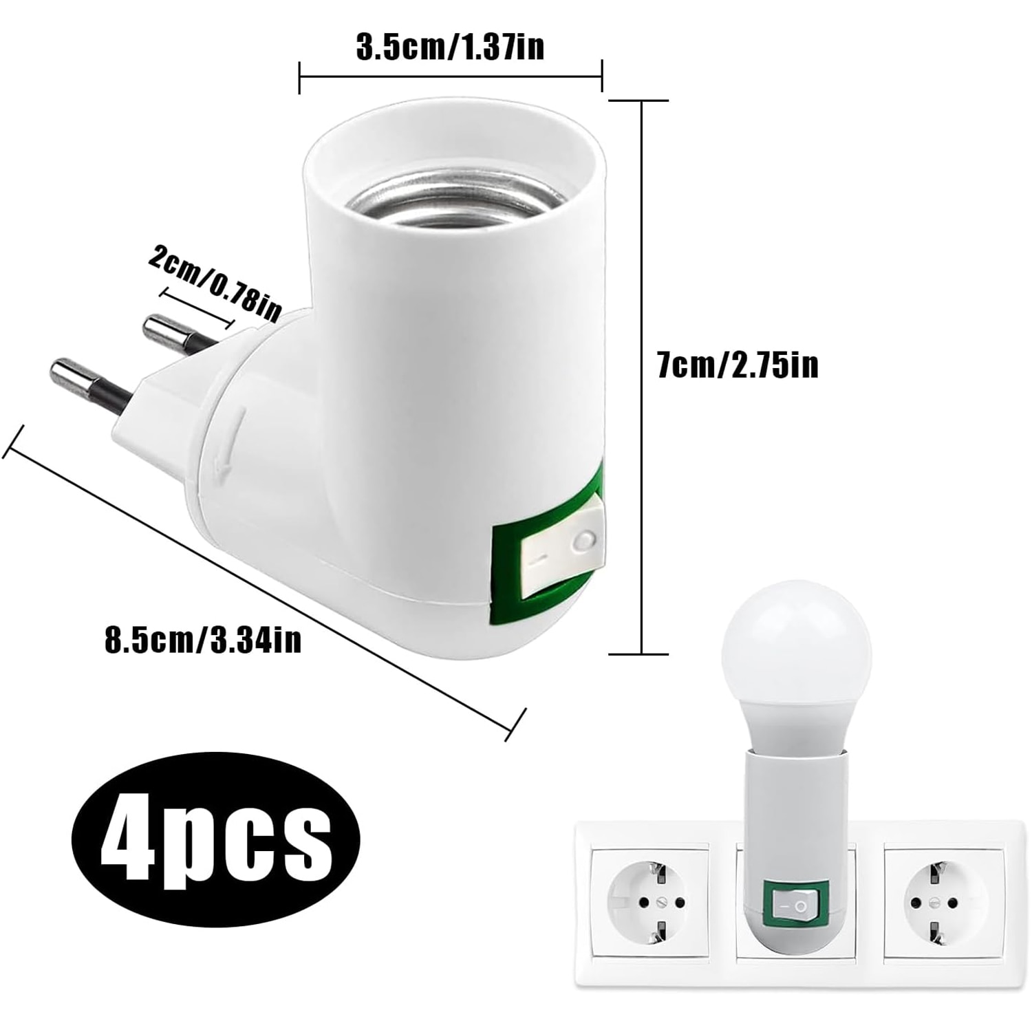 Set 4 prize bec E27 cu intrerupator fara fir, Plastic/Polibutilena ...