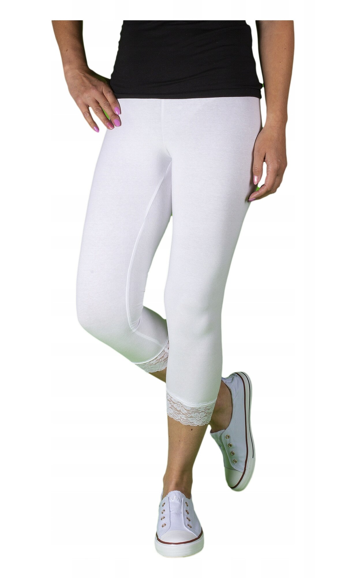 Colanti cu picior 3/4 cu dantela, Alb, 48 - eMAG.ro