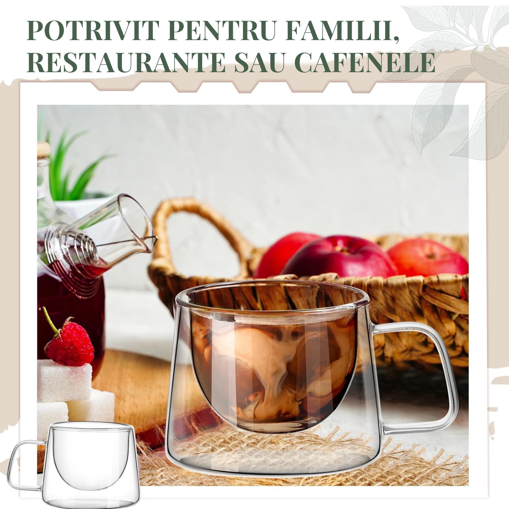 Set 2 cesti de Cafea din sticla termorezistenta, Zunseat, Sticla ...