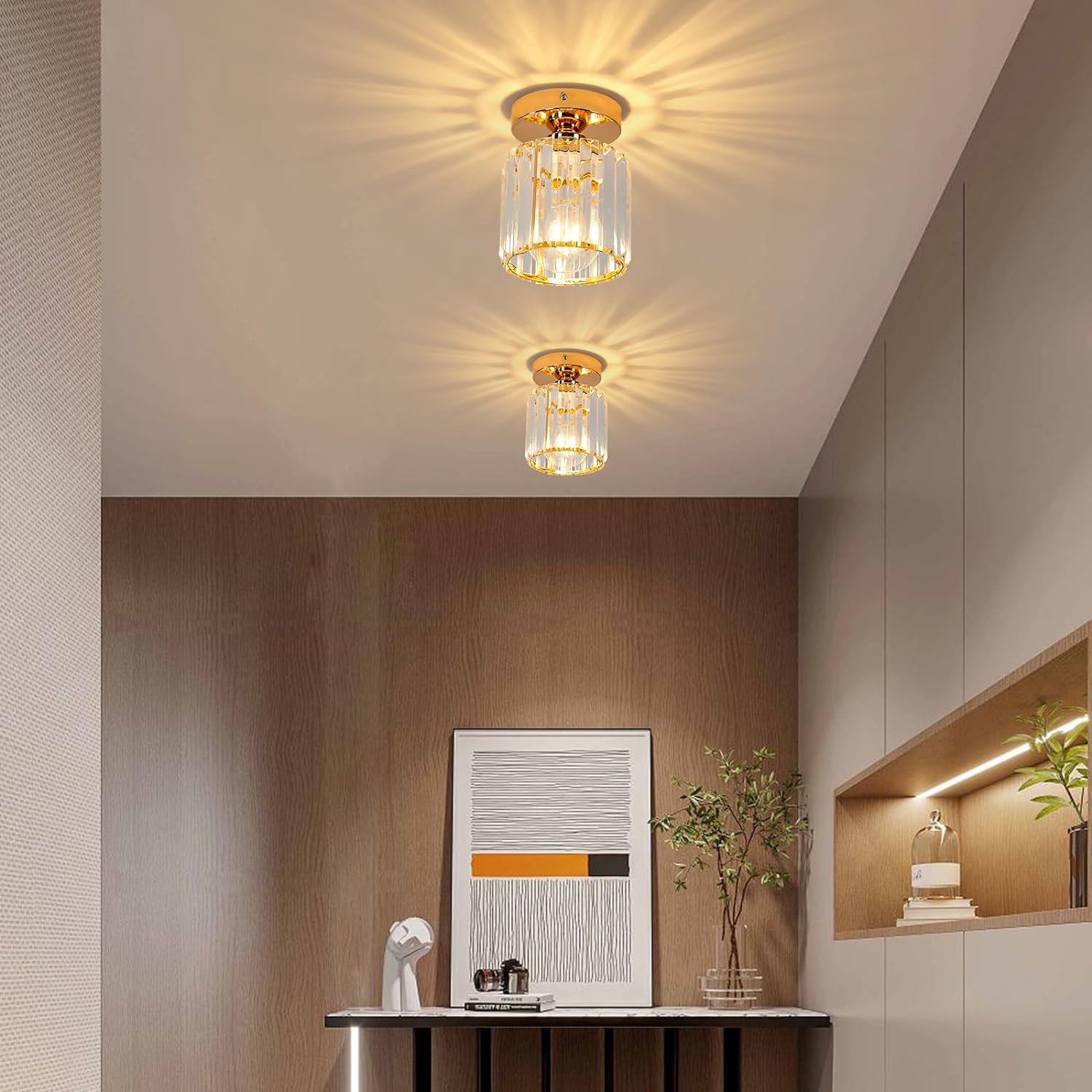 Plafoniera Din Cristal, Toolight, Moderna Dimensiune Mini Aurie, Corp ...