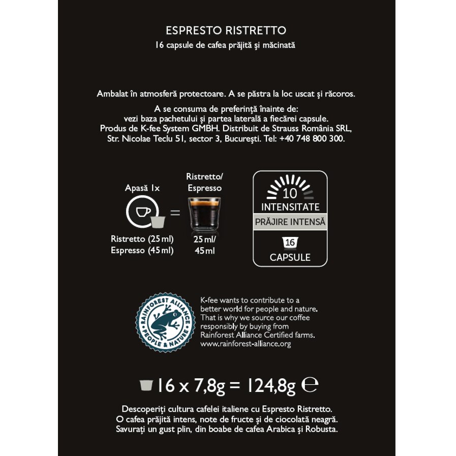 Capsule cafea Espresto Ristreto Strong, 16 Capsule, compatibile BeanZ ...