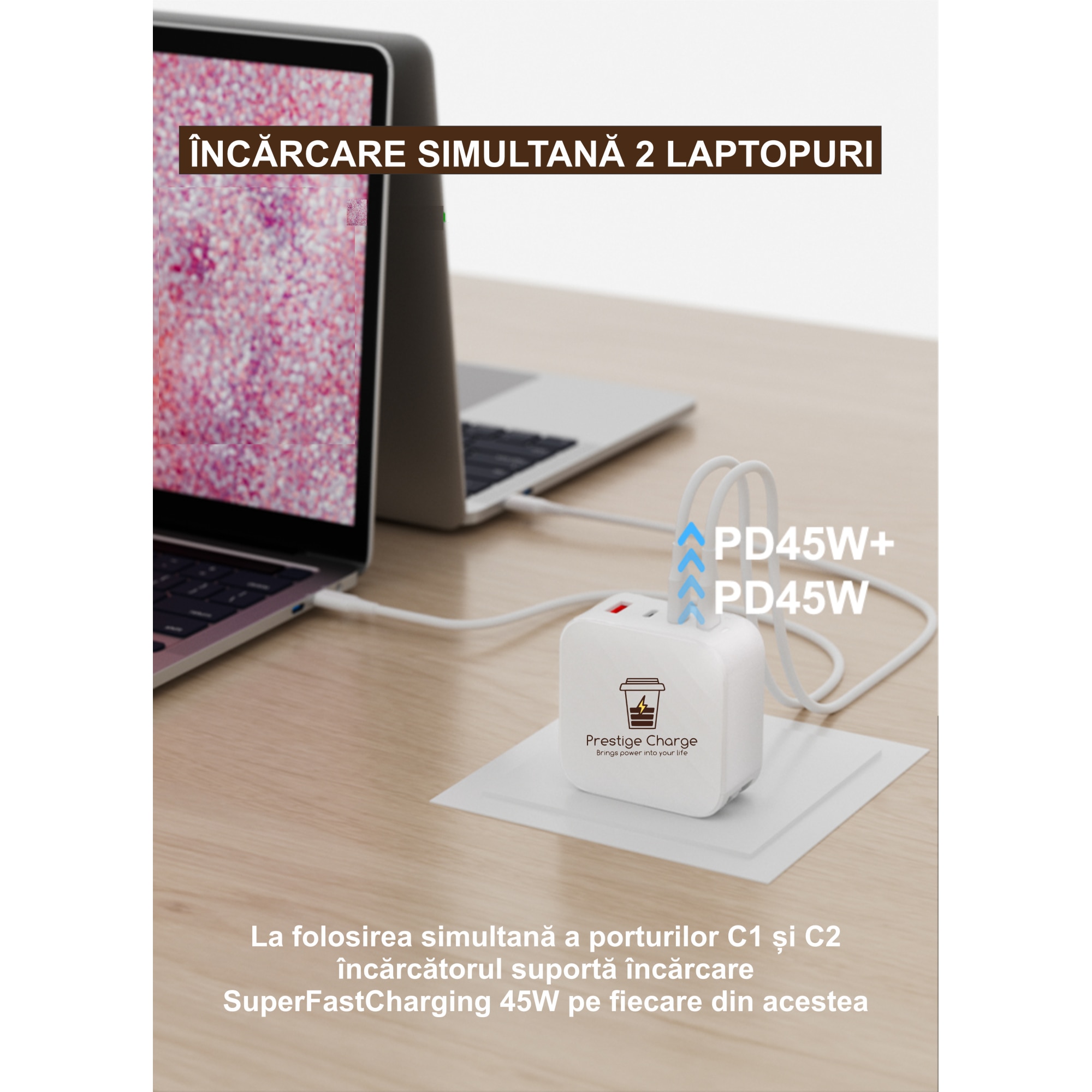 Incarcator retea GaN QuatroMini 100W, PRESTIGE CHARGE®, design compact ...