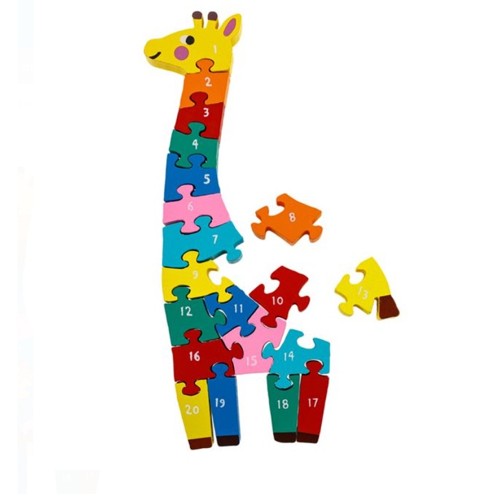 Puzzle din Lemn cu Cifre Colorate Girafa 11x28cm - eMAG.ro