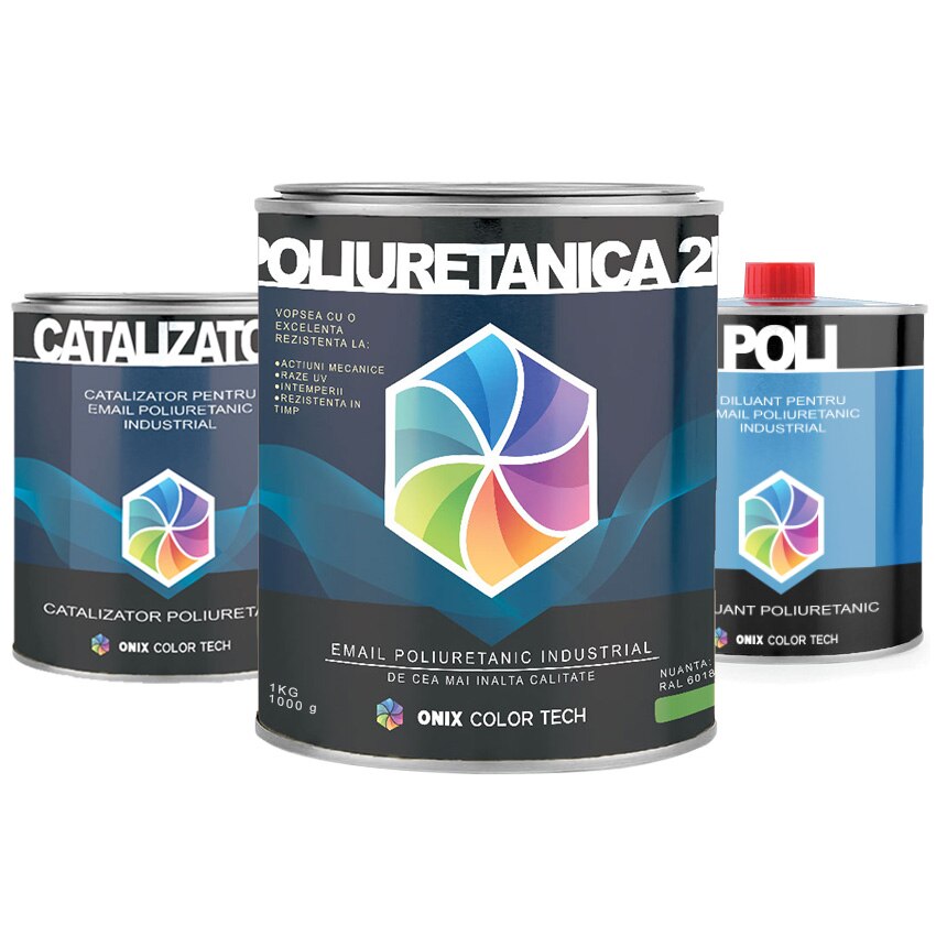 Vopsea Poliuretanica, RAL 6018 Yellow green, lucioasa, Catalizator si Diluant inclus 1KG + 0.4L ...