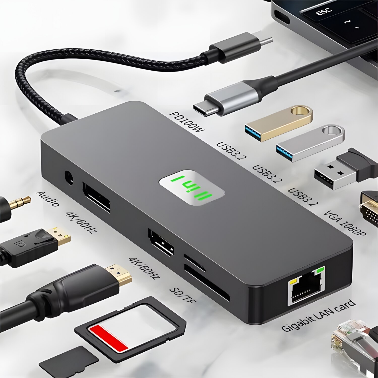 Adaptor Hub Multiport 11 in 1 USB-C WellLuck, Gigabit network, Port USB ...