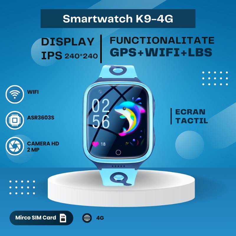 Ceas Smartwatch Pentru Copii K9 IdealTI, 4G, GPS, 1.4 inch, Monitorizare Traseu, Buton SOS, Slot ...