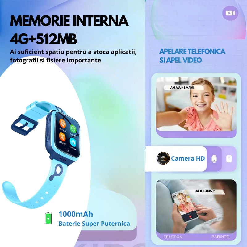 Ceas Smartwatch Pentru Copii K9 IdealTI, 4G, GPS, 1.4 inch, Monitorizare Traseu, Buton SOS, Slot ...