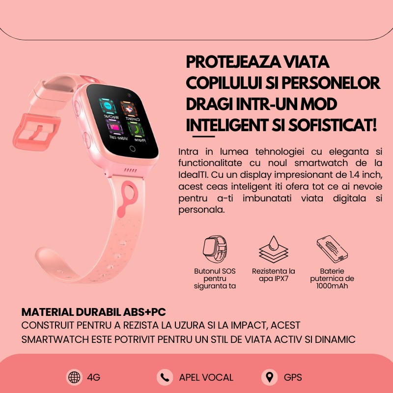 Ceas Smartwatch Pentru Copii K9 IdealTI, 4G cu GPS, Monitorizare Traseu ...