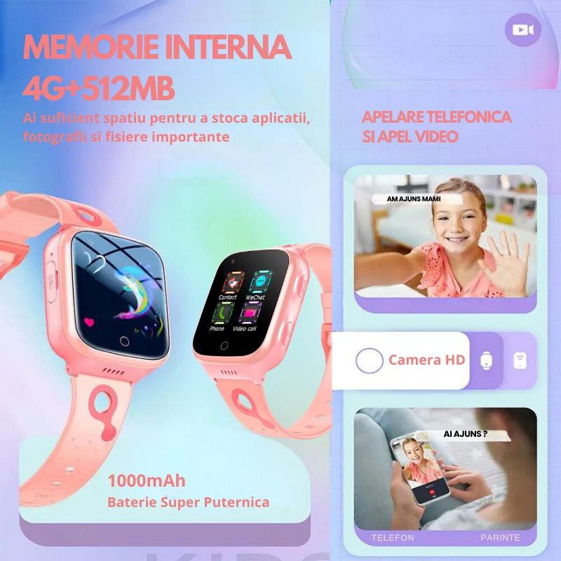 Ceas Smartwatch Pentru Copii K9 IdealTI, 4G cu GPS, Monitorizare Traseu, Buton SOS, Slot Cartela ...