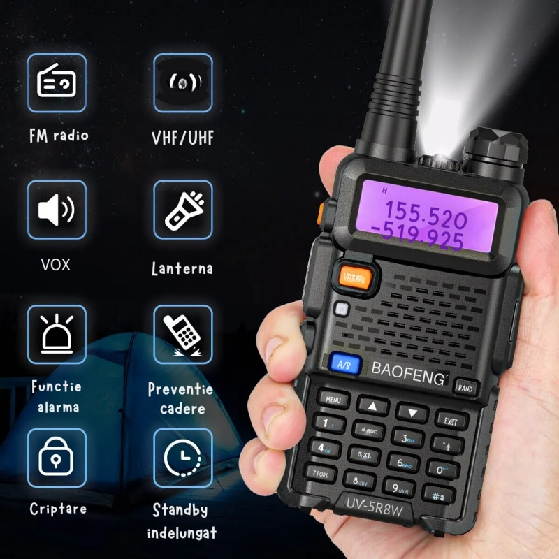 Statie radio portabila Baofeng UV-5R8W, putere emisie 8W, Dual Band 136 ...