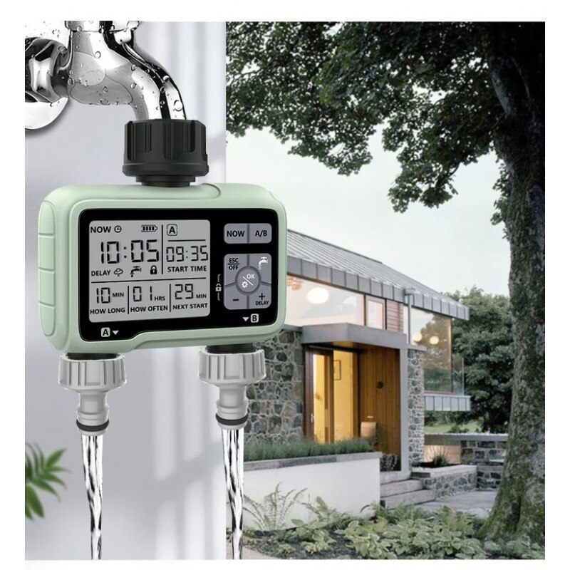 Programator pentru irigare/udare, 2 zone, IPX4, conector alama, gazon ...