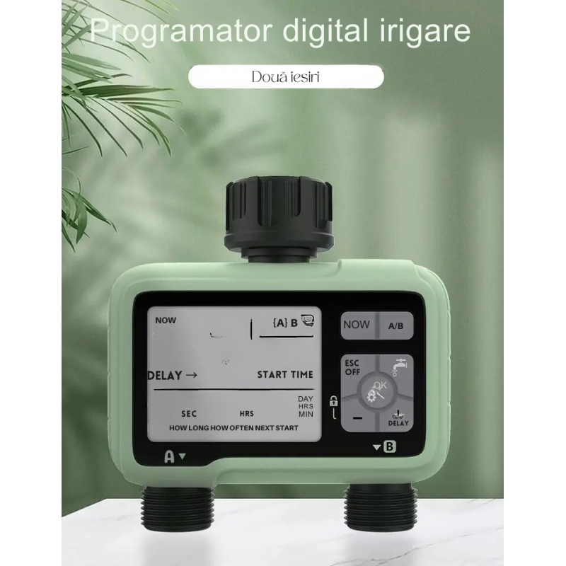 Programator pentru irigare/udare, 2 zone, IPX4, conector alama, gazon ...