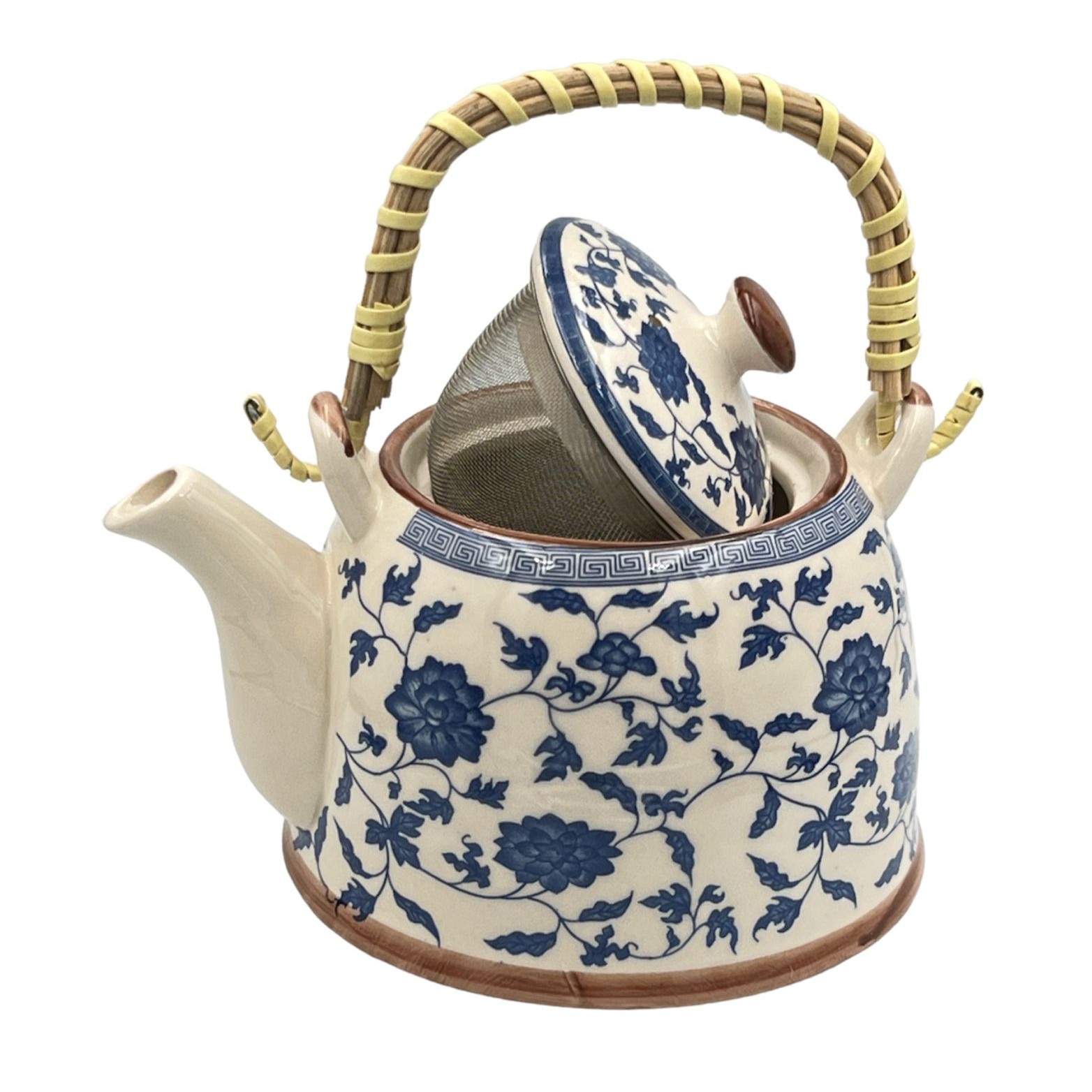 Ceainic Ceramic 800 ML cu infuzor metalic, maner Bambus, Flowers - eMAG.ro