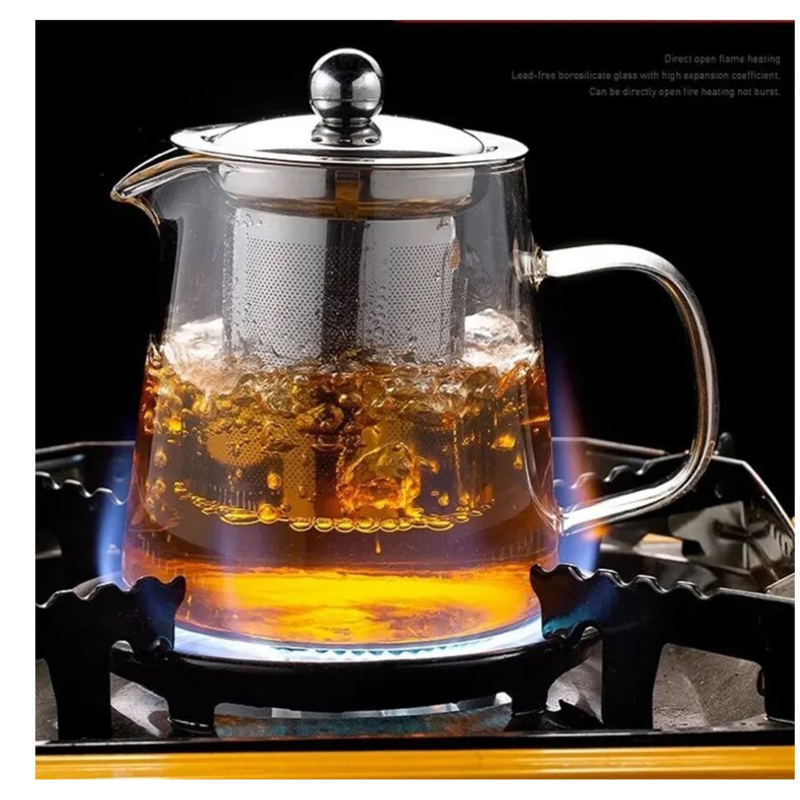 Ceainic 950 ml CLARICE, sticla borosilicata cu infuzor si capac metalic ...