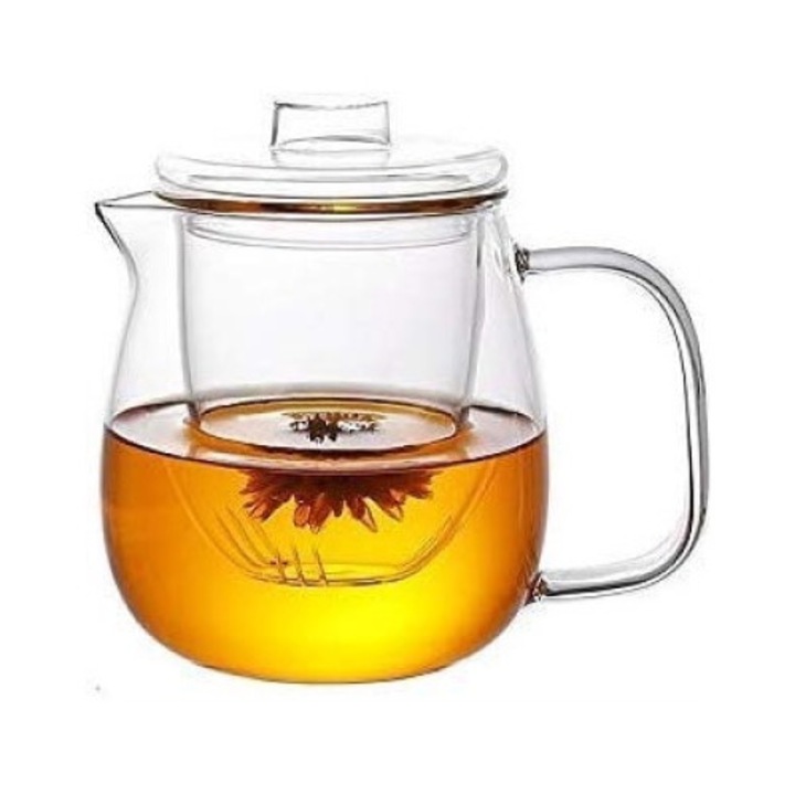 Cana pentru ceai din sticla borosilicata cu infuzor si capac 450 ml ...