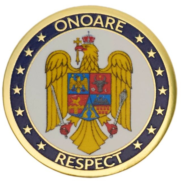Insigna / Pin Calitate Premium cu Stem Romanieo, Text Onoare Respect ...