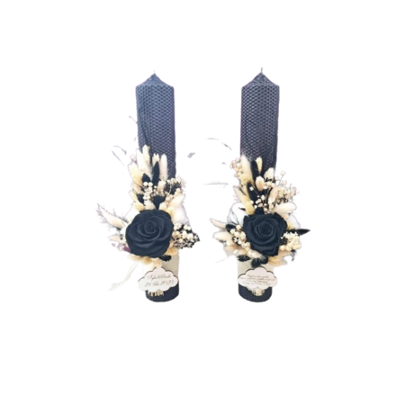 Set 2 lumanari nunta/cununie, inalte 35x5cm, ornate cu flori ...