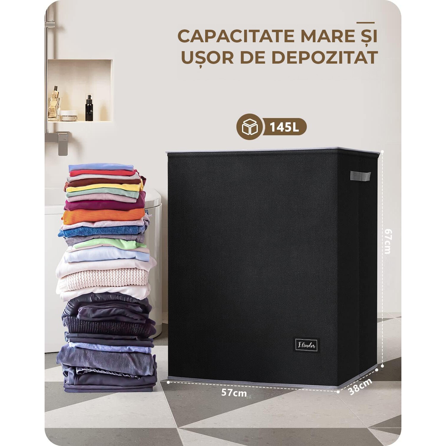 Cos de rufe pliabil Elindor, cu capac si saci de rufe detasabili, 2 ...