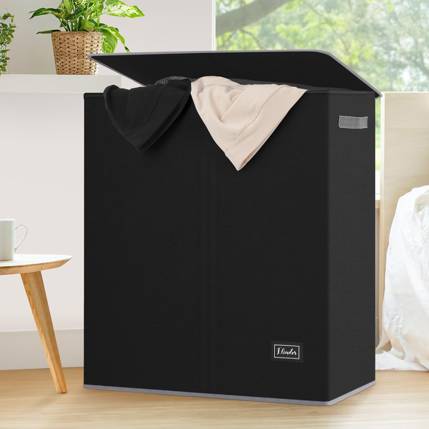 Cos de rufe pliabil Elindor, cu capac si saci de rufe detasabili, 2 ...