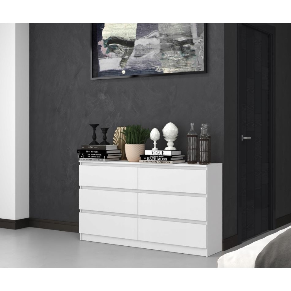 Comoda 120 cm, alba, cu 6 sertare, ideala pentru dormitor. Eleganta ...
