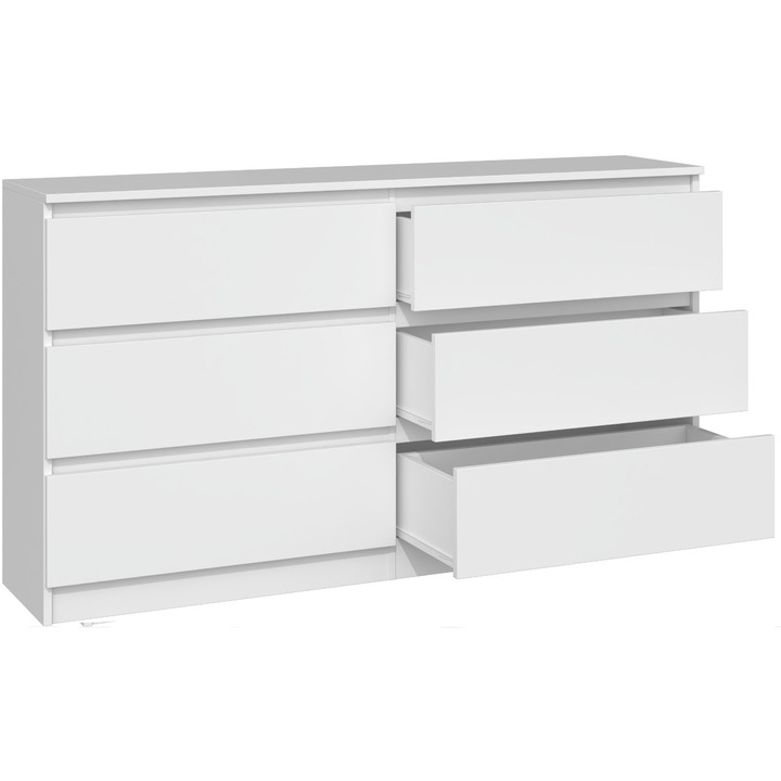 Comoda 120 cm, alba, cu 6 sertare, ideala pentru dormitor. Eleganta ...