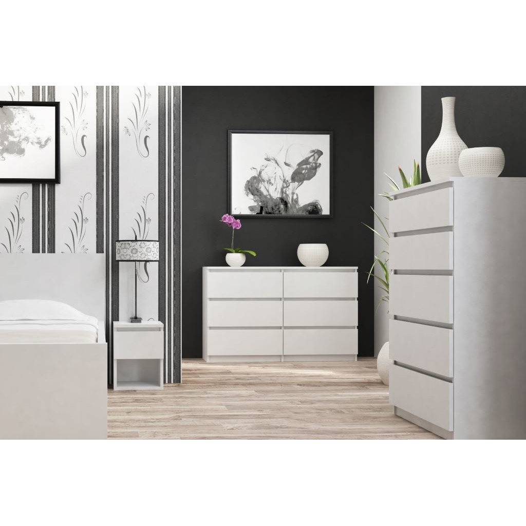 Comoda 120 cm, alba, cu 6 sertare, ideala pentru dormitor. Eleganta ...